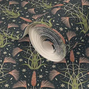 Spoonflower Prairie Nouveau Wild Grasses Foxtail Barley Meadow 100% Natural Sisal Grasscloth Wallcovering Blue