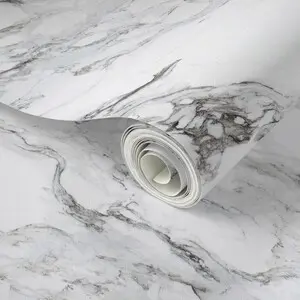 Spoonflower Marble Marbled Look White Stone Modern Custom Pre-pasted Wallpaper - Gray