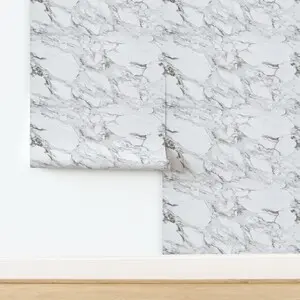 Spoonflower Marble Marbled Look White Stone Modern Custom Pre-pasted Wallpaper