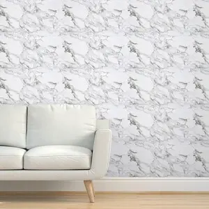 Spoonflower Marble Marbled Look White Stone Modern Custom Pre-pasted Wallpaper