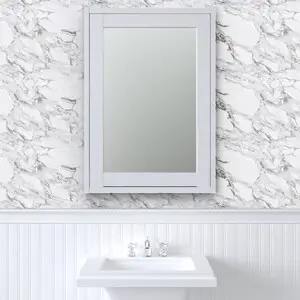 Spoonflower Marble Marbled Look White Stone Modern Custom Pre-pasted Wallpaper