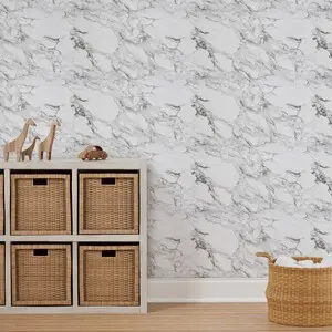 Spoonflower Marble Marbled Look White Stone Modern Custom Pre-pasted Wallpaper