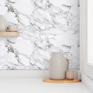 Spoonflower Marble Marbled Look White Stone Modern Custom Pre-pasted Wallpaper