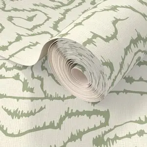 Spoonflower Large Heatwave Sherwood Green On Cream 100% Natural Sisal Grasscloth Wallcovering Green