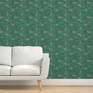 Spoonflower Playa Kalami Peacock 100% Natural Sisal Grasscloth Wallcovering