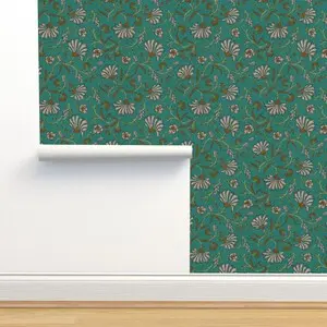 Spoonflower Playa Kalami Peacock 100% Natural Sisal Grasscloth Wallcovering