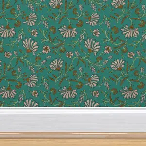 Spoonflower Playa Kalami Peacock 100% Natural Sisal Grasscloth Wallcovering
