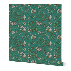 Spoonflower Playa Kalami Peacock 100% Natural Sisal Grasscloth Wallcovering