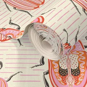 Spoonflower Colourful Bugs Large 100% Natural Sisal Grasscloth Wallcovering - Pink