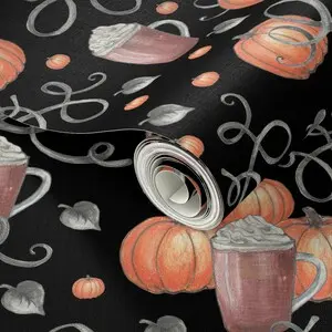 Spoonflower Rustic Fall Pumpkin Latte Pumpkins Custom Removable Wallpaper - Pink,brown,gray