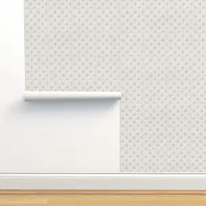 Spoonflower Lattice Thin Border White 100% Natural Sisal Grasscloth Wallcovering