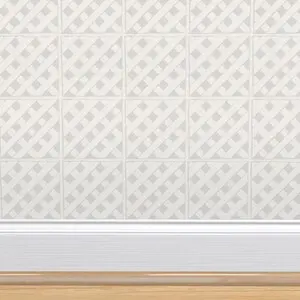Spoonflower Lattice Thin Border White 100% Natural Sisal Grasscloth Wallcovering