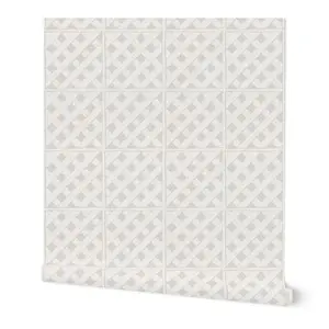 Spoonflower Lattice Thin Border White 100% Natural Sisal Grasscloth Wallcovering