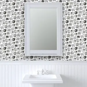 Spoonflower Sheep Geometric Patterned Black White Gray Lamb Traditional Wallpaper