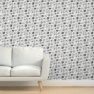 Spoonflower Sheep Geometric Patterned Black White Gray Lamb Traditional Wallpaper