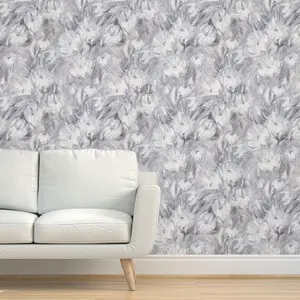 Spoonflower Protea In Soft Lines 100% Natural Sisal Grasscloth Wallcovering - White