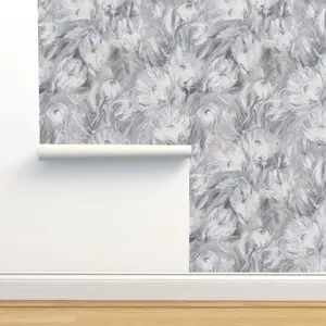 Spoonflower Protea In Soft Lines 100% Natural Sisal Grasscloth Wallcovering - White