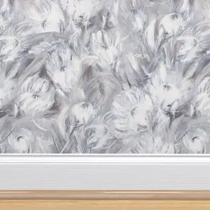 Spoonflower Protea In Soft Lines 100% Natural Sisal Grasscloth Wallcovering - White