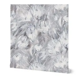 Spoonflower Protea In Soft Lines 100% Natural Sisal Grasscloth Wallcovering - White