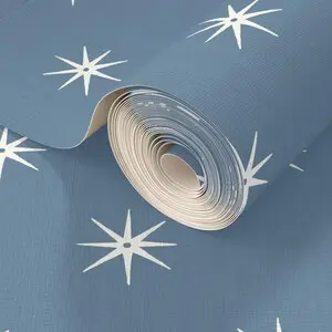 Spoonflower Reverse Stars 100% Natural Sisal Grasscloth Wallcovering - Blue