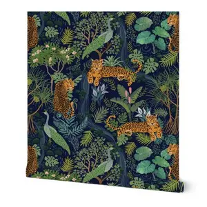 Spoonflower Large Lazy Leopards Navy 100% Natural Sisal Grasscloth Wallcovering