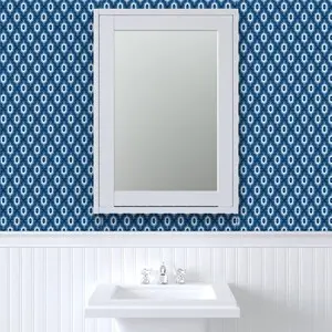 Spoonflower Modern Moroccan Monochromatic And White Diy Custom Pre-pasted Wallpaper - Blue