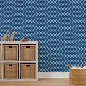Spoonflower Modern Moroccan Monochromatic And White Diy Custom Pre-pasted Wallpaper - Blue