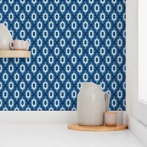 Spoonflower Modern Moroccan Monochromatic And White Diy Custom Pre-pasted Wallpaper - Blue