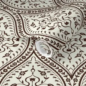 Spoonflower Persian Damask Renaissance Medieval Moroccan Traditional Wallpaper - Brown,white,green