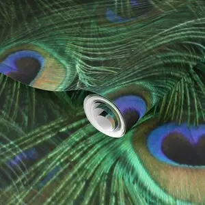 Spoonflower Tale Peacock Tail Small Feather Trendy Nature Bird Traditional Wallpaper