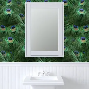 Spoonflower Tale Peacock Tail Small Feather Trendy Nature Bird Traditional Wallpaper