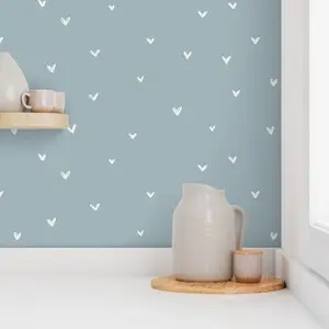 Spoonflower Freehand Small Hearts Valentines Custom Pre-pasted Wallpaper