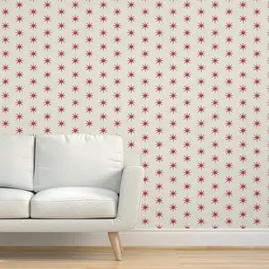 Spoonflower Layout And Light Cream Stars 100% Natural Sisal Grasscloth Wallcovering - Red
