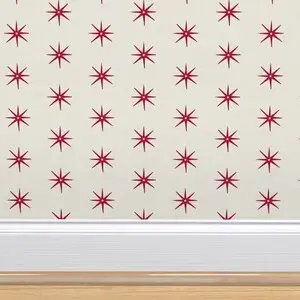 Spoonflower Layout And Light Cream Stars 100% Natural Sisal Grasscloth Wallcovering - Red