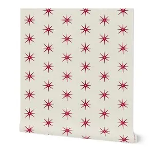 Spoonflower Layout And Light Cream Stars 100% Natural Sisal Grasscloth Wallcovering - Red