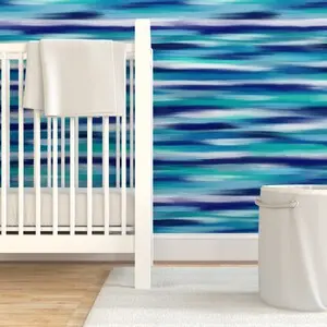 Spoonflower Stripe Abstract Painterly Sea Custom Pre-pasted Wallpaper