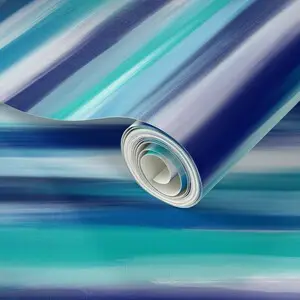 Spoonflower Stripe Abstract Painterly Sea Custom Pre-pasted Wallpaper - Blue