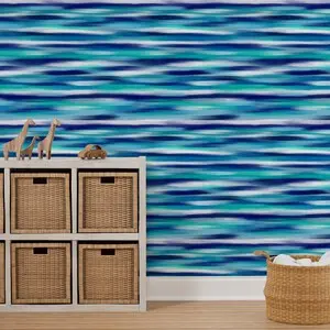Spoonflower Stripe Abstract Painterly Sea Custom Pre-pasted Wallpaper