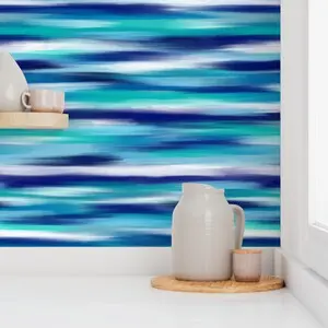 Spoonflower Stripe Abstract Painterly Sea Custom Pre-pasted Wallpaper