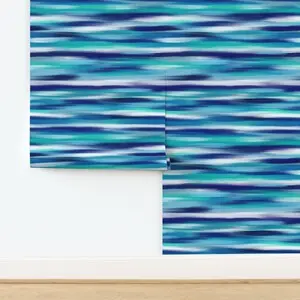 Spoonflower Stripe Abstract Painterly Sea Custom Pre-pasted Wallpaper