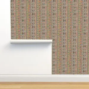 Spoonflower Reverse Orange And Tapa Pattern Final 100% Natural Sisal Grasscloth Wallcovering - Green