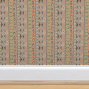 Spoonflower Reverse Orange And Tapa Pattern Final 100% Natural Sisal Grasscloth Wallcovering - Green