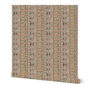 Spoonflower Reverse Orange And Tapa Pattern Final 100% Natural Sisal Grasscloth Wallcovering - Green