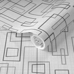 Spoonflower Retro White And Gray Squares Custom Pre-pasted Wallpaper - White,gray