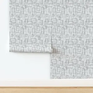 Spoonflower Retro White And Gray Squares Custom Pre-pasted Wallpaper - White,gray