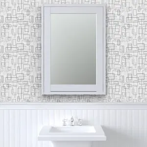 Spoonflower Retro White And Gray Squares Custom Pre-pasted Wallpaper - White,gray