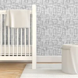 Spoonflower Retro White And Gray Squares Custom Pre-pasted Wallpaper - White,gray