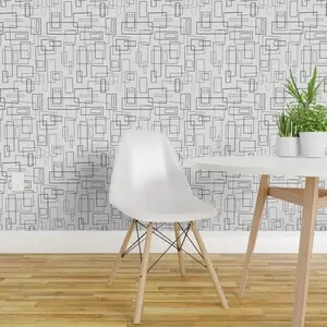Spoonflower Retro White And Gray Squares Custom Pre-pasted Wallpaper - White,gray