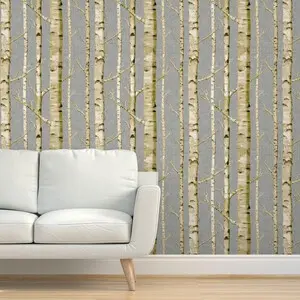Spoonflower Birch Gray Forest Woods Traditional Wallpaper