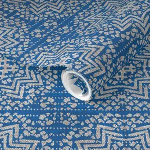 Spoonflower Vintage Geometric Mosaic Geo Texture Custom Pre-pasted Wallpaper - Blue